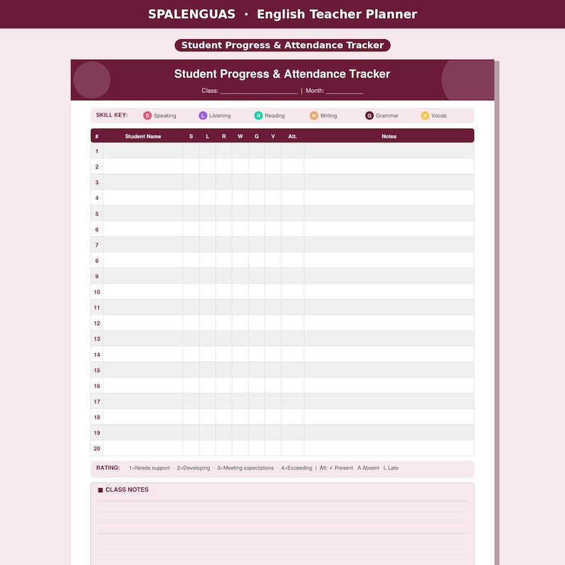 English Teacher Planner | Undated Lesson Plan Template (digital ...