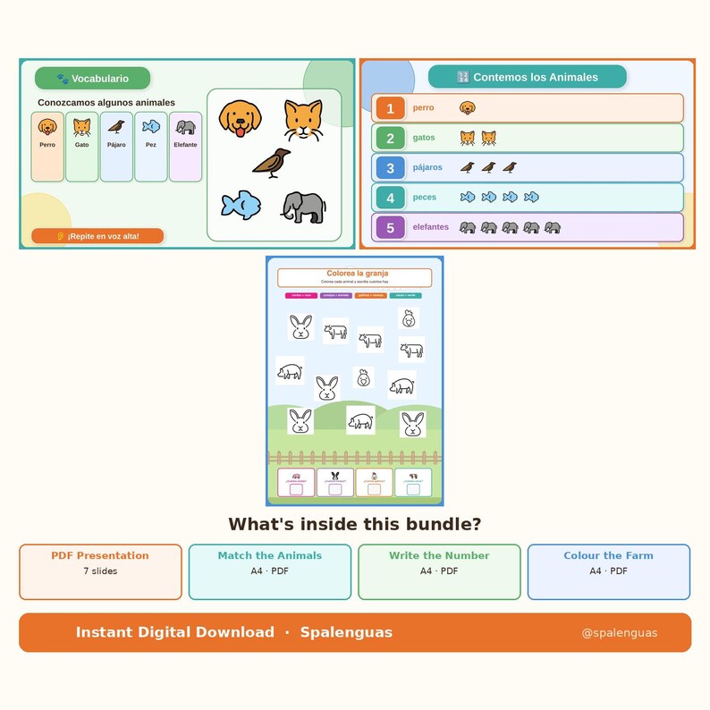 Spanish Animals Numbers Bundle | Preschool Kindergarten PDF ...