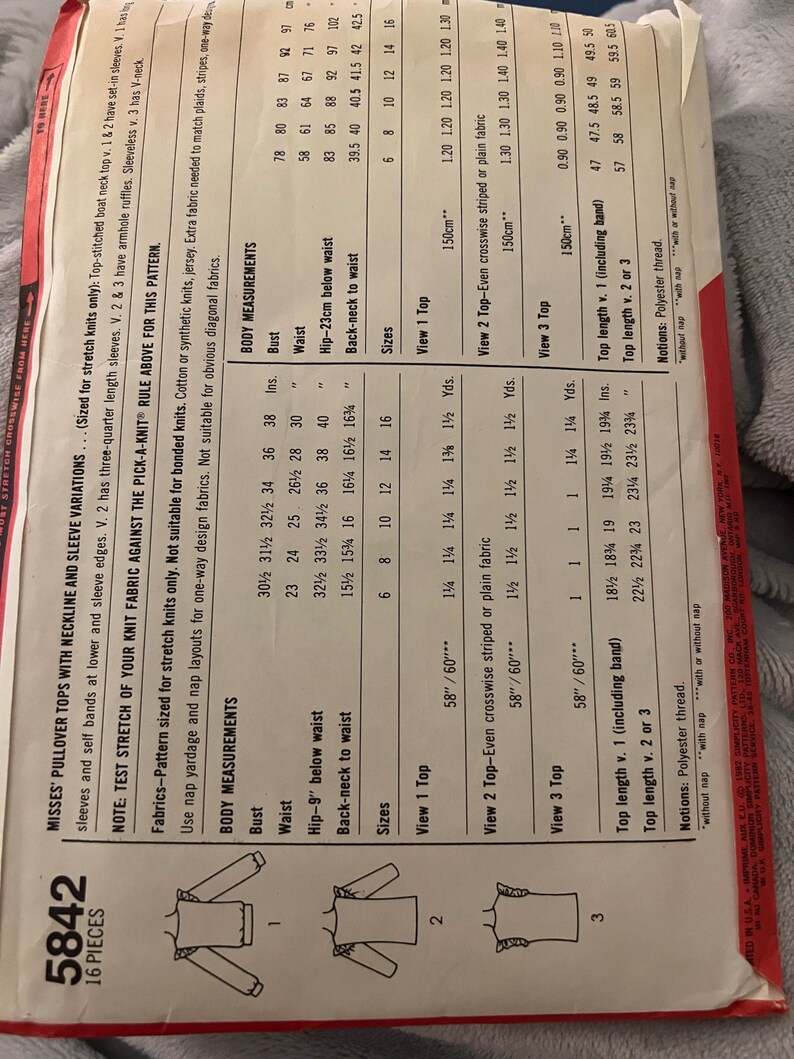 Vintage Simplicity 5842 Sewing Pattern, Misses' Pullover Tops With ...