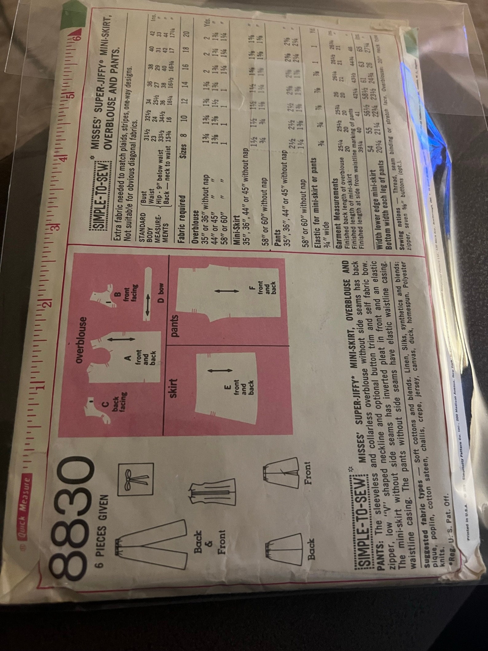 Vintage Simplicity 8830 Sewing Pattern, Misses' Super-jiffy Mini-skirt ...