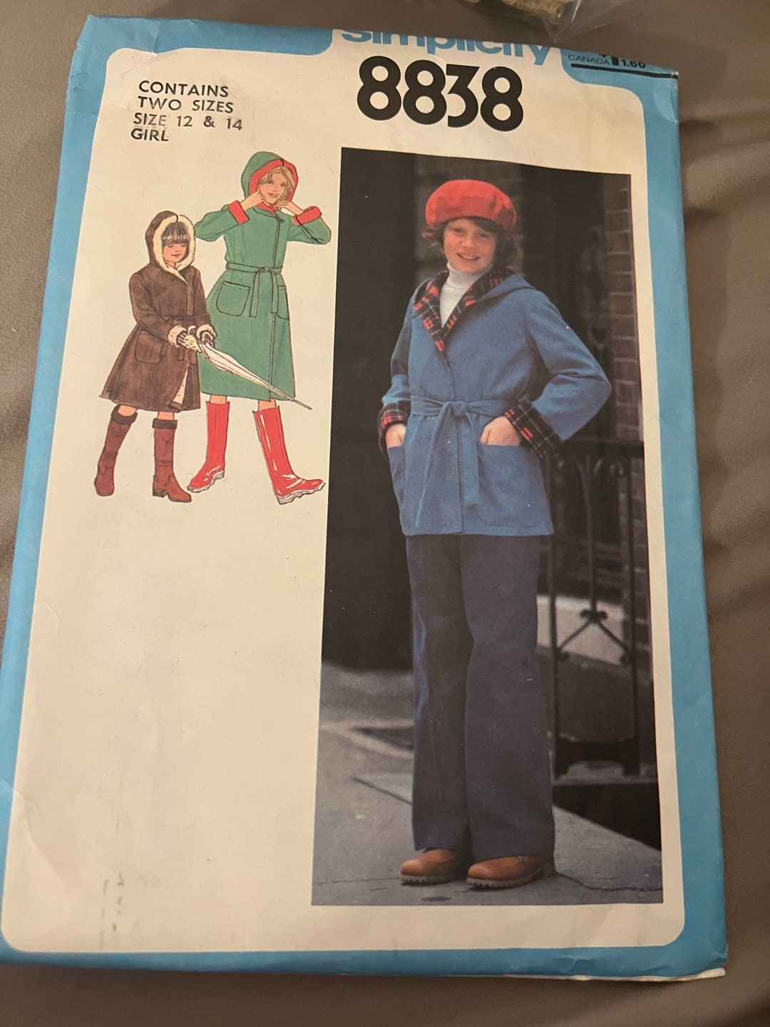 Vintage Simplicity 8838 Sewing Pattern, Girls' Lined Front-wrap Hooded ...