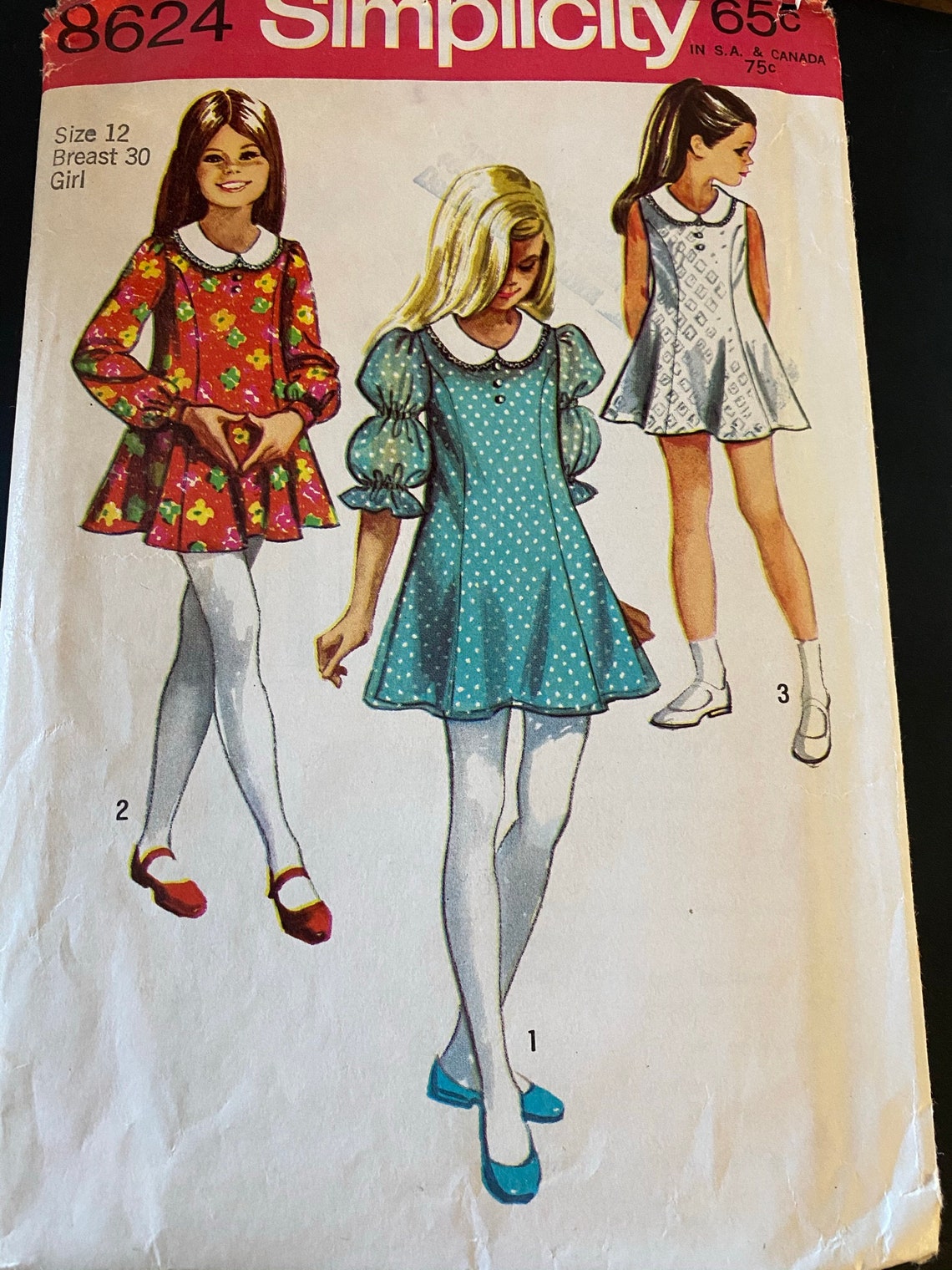 Simplicity 8624 Pattern, Girls' and Chubbies' Dress, Size 12, Ca. 1969 ...