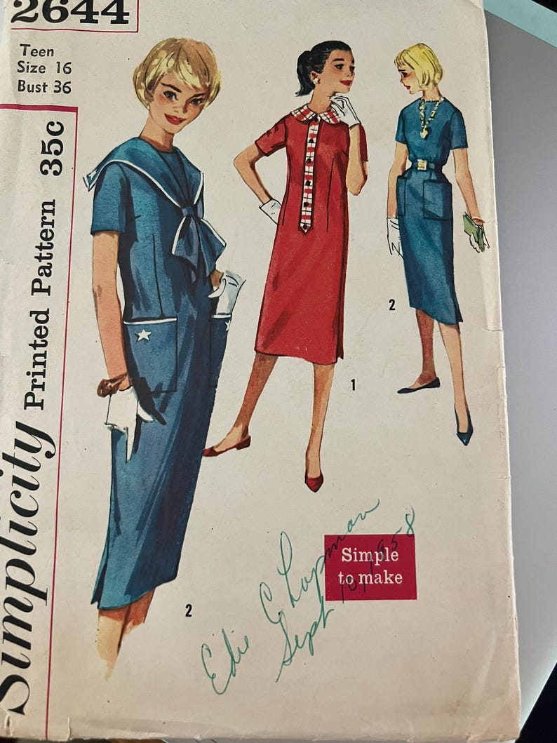 Vintage Simplicity 2644 Sewing Pattern, Jr. Misses' & Teen Age Dress W ...