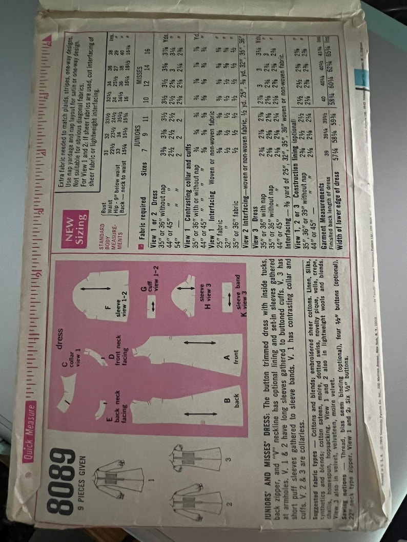 Vintage Simplicity 8089 Sewing Pattern, Juniors' and Misses' Dress ...