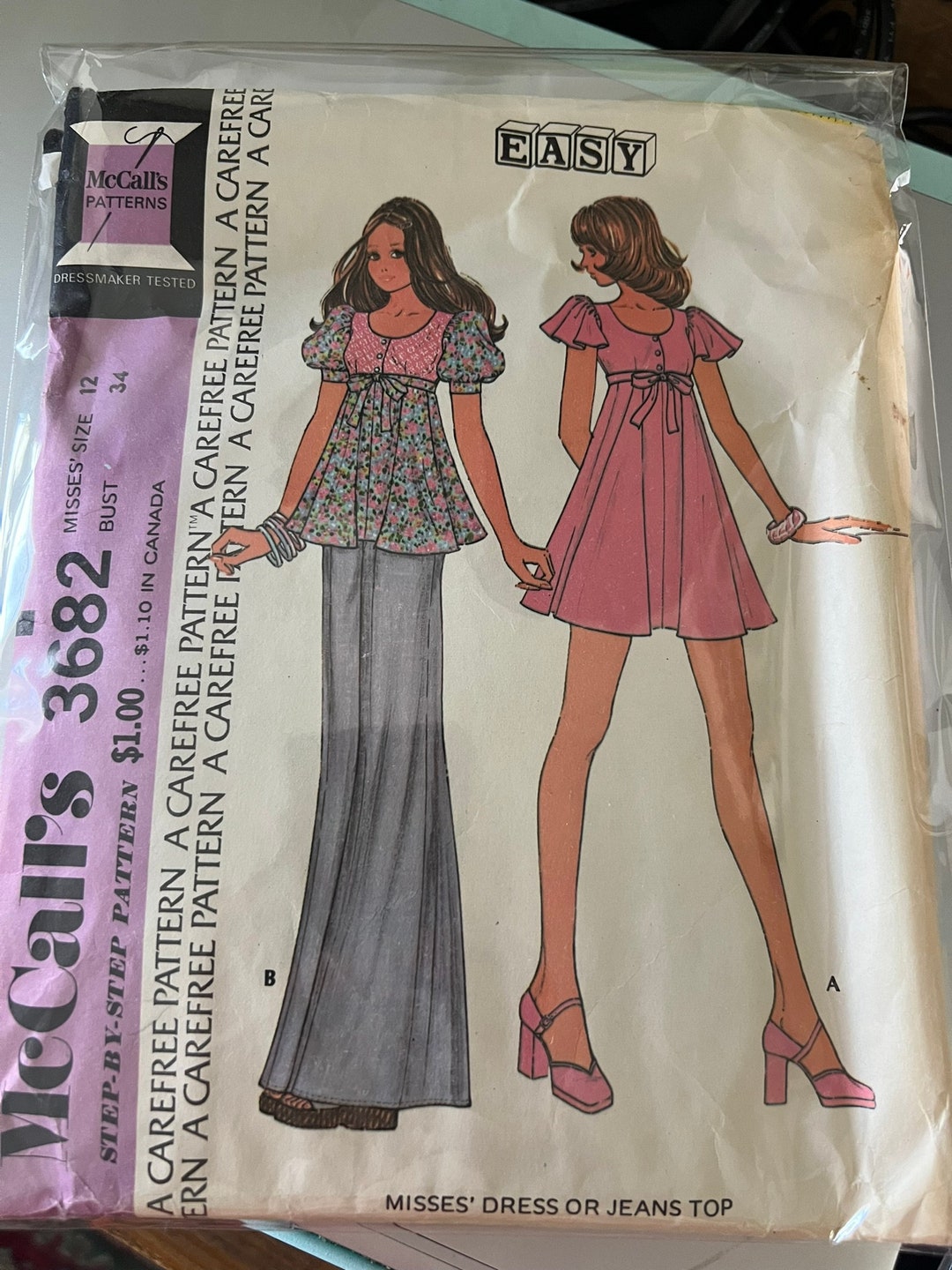 Mccall's 3682 Sewing Pattern, Misses' Dress or Jeans Top, Size 12, Ca ...