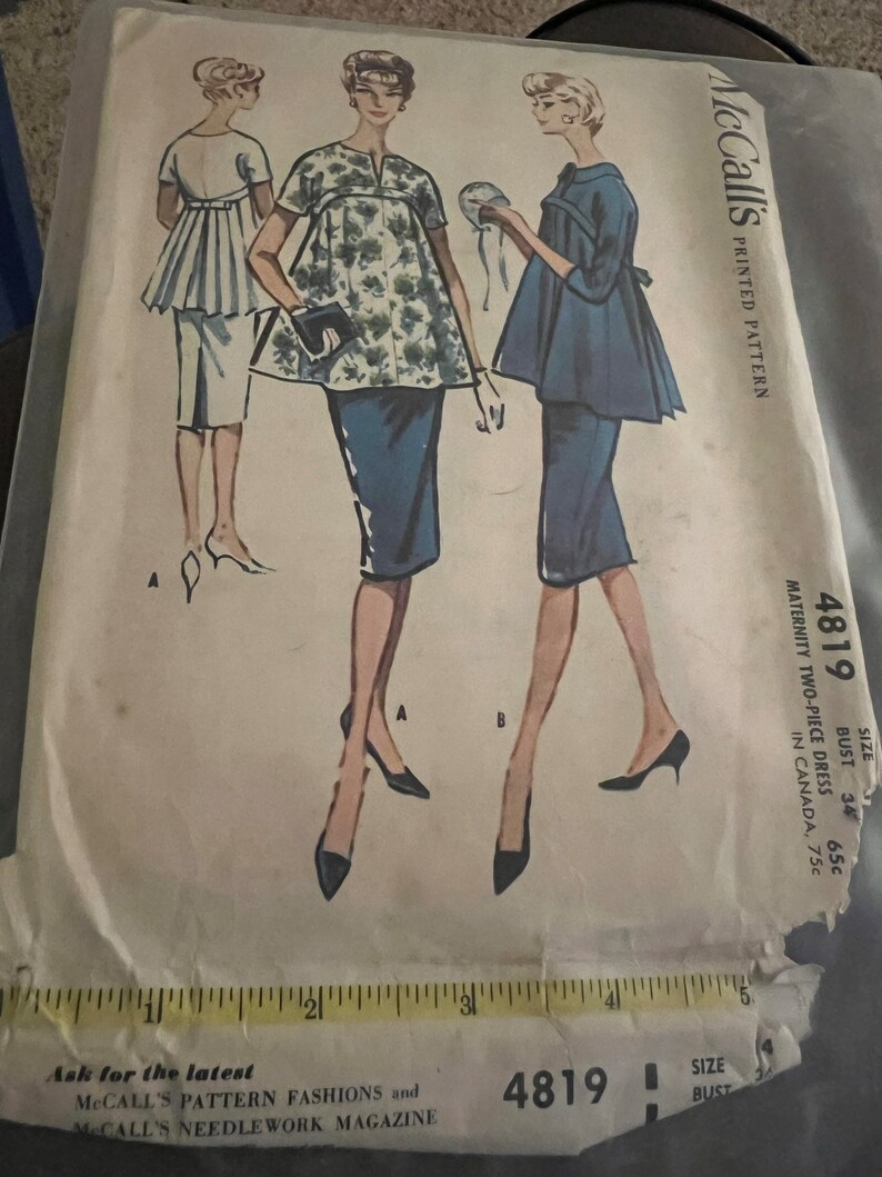 Vintage Mccall's 4819 Sewing Pattern, Maternity Overblouse and Slim ...