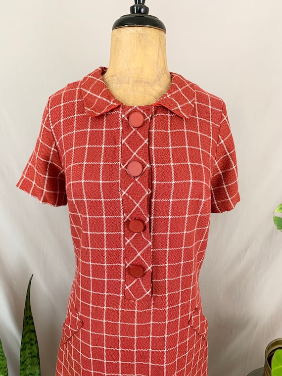 1960s Ruby Red Shift, Sixties Grid Check Shift Dress,… - Gem