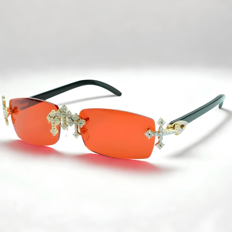 Cross Buffs Sunglasses Red Lens Black Frame CZ Stone Unisex - Etsy
