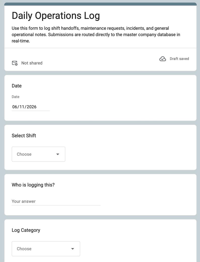 Daily Operations Log Google Sheets Template | Shift Handoff Logbook and ...