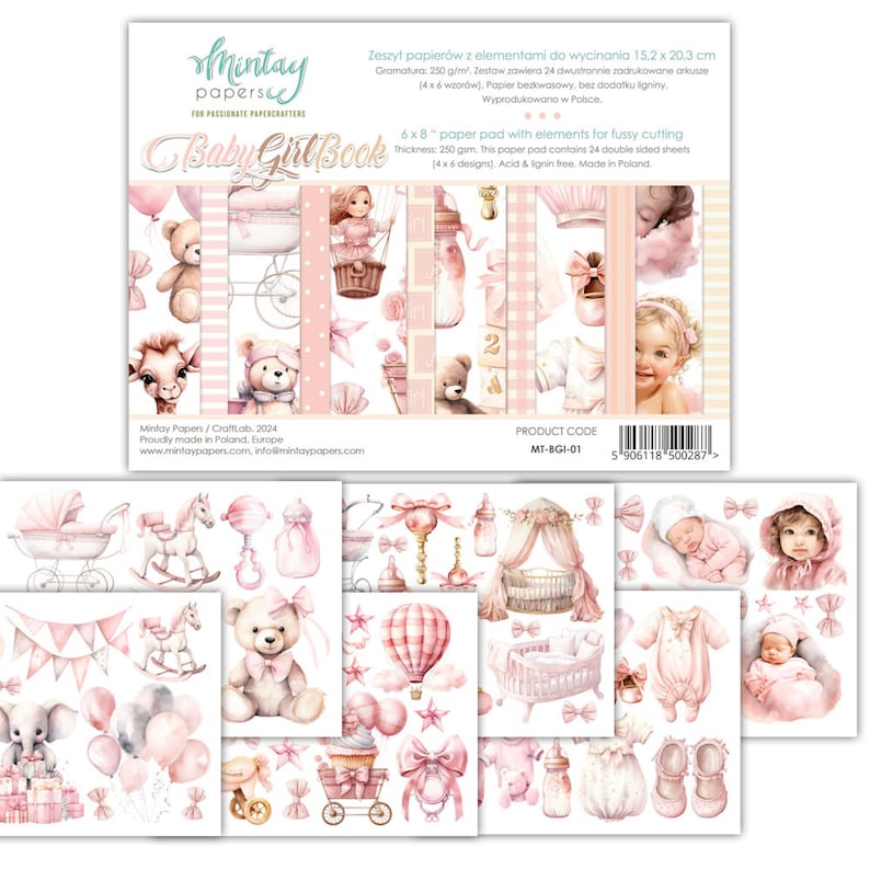 Mintay Baby Girl Book Elements 6"x 8" Fussy Cutting,craft Supplies ...