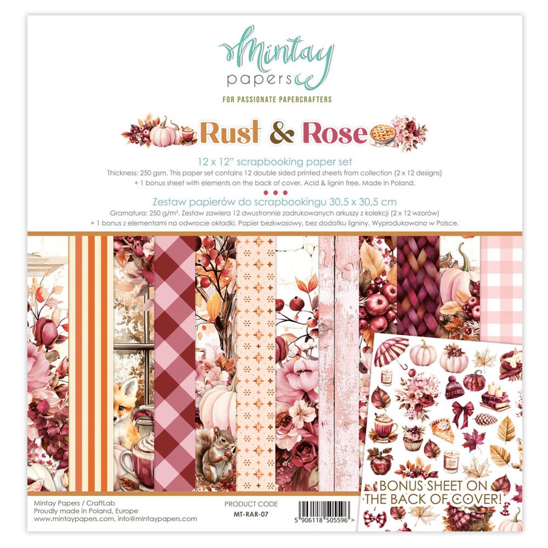 Mintay Rust & Rose 12" X 12" Scrapbooking Paper Set,card Making,craft ...