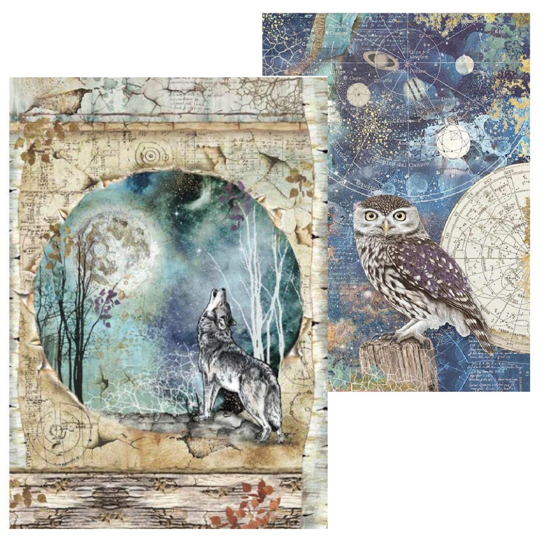 Stamperia Cosmos Rice Paper A4 Wolf and Moon,collage,card Making,craft ...