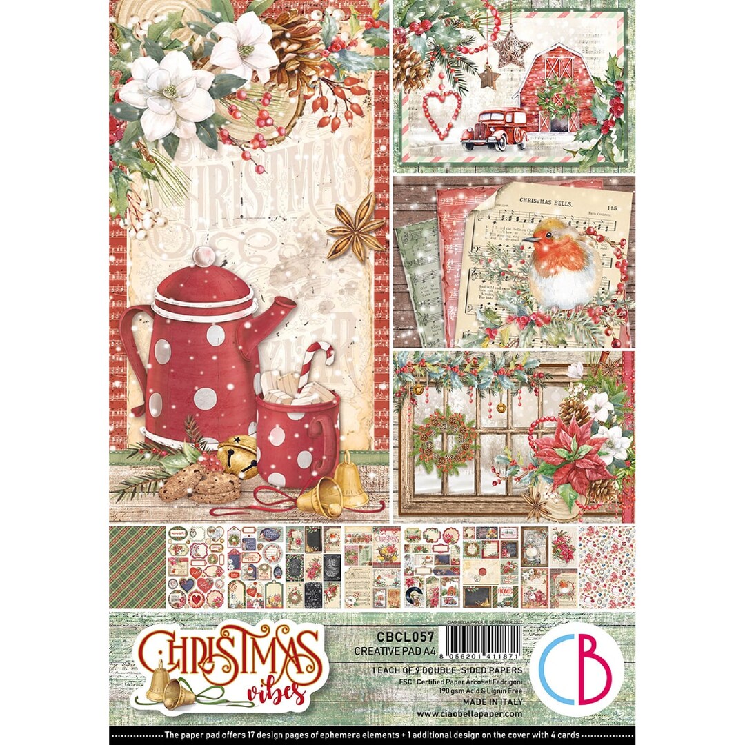 Ciao Bella Christmas Vibes A4 Scrapbooking Paper Set, Winter Paper ...