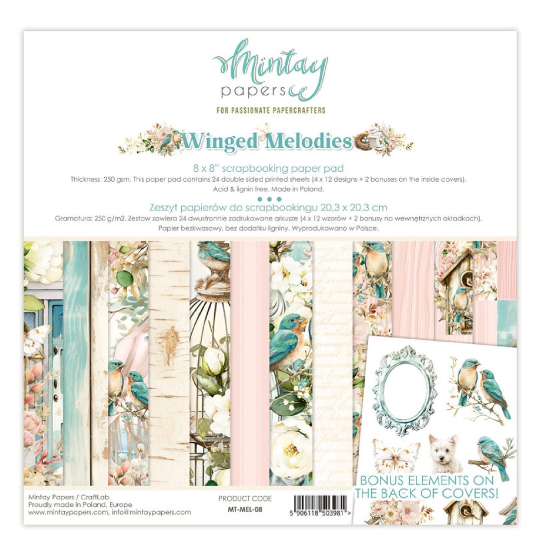 Mintay Winged Melodies 8" X 8" Paper Pad,card Making,craft Supplies ...