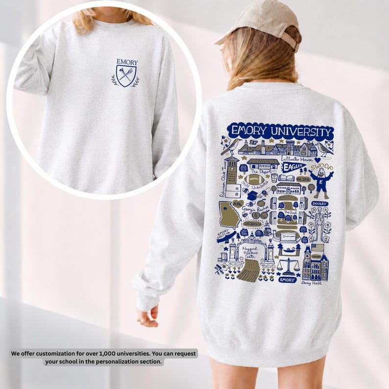 Custom Hand Sketch University Sweatshirt, Personalized College Campus ...