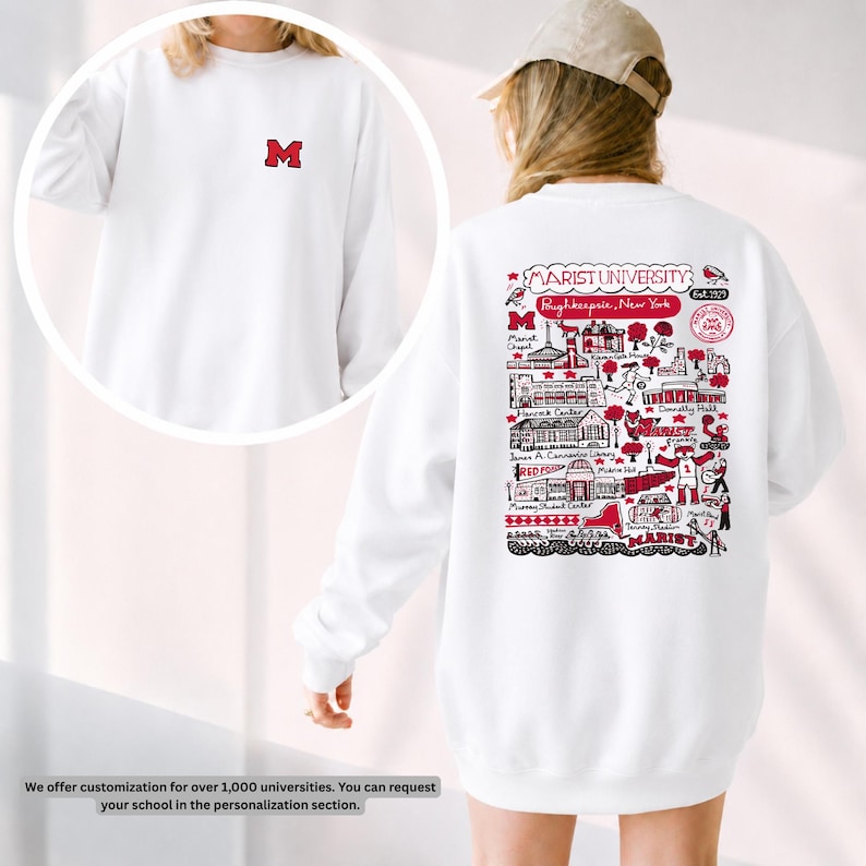 Custom Hand Sketch University Sweatshirt, Personalized College Campus ...