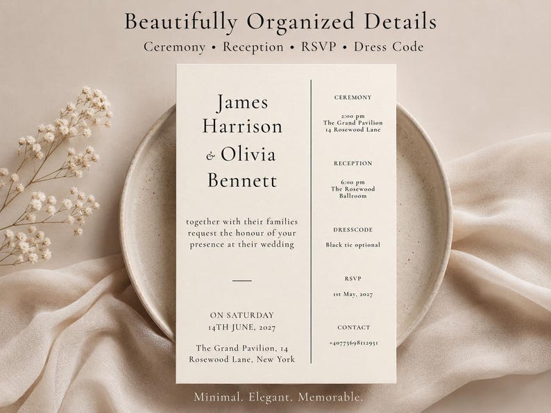 Minimalist Wedding Invitation Template, Editable Canva Wedding Invite ...