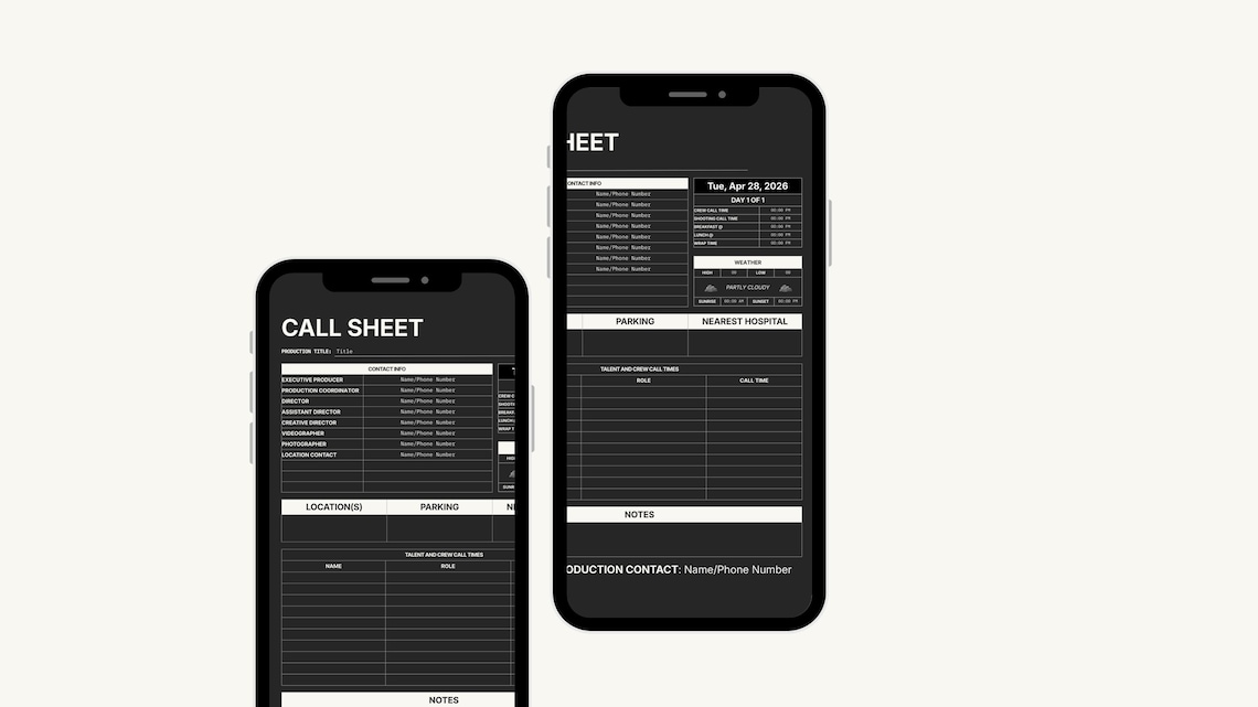 Simple Call Sheet Template Canva, Photography Call Sheet, Aesthetic ...