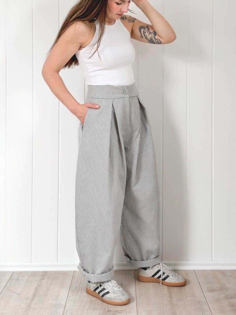 Barrel Leg Trousers Sewing Pattern, Size Inclusive 0-30 (PDF Pattern ...