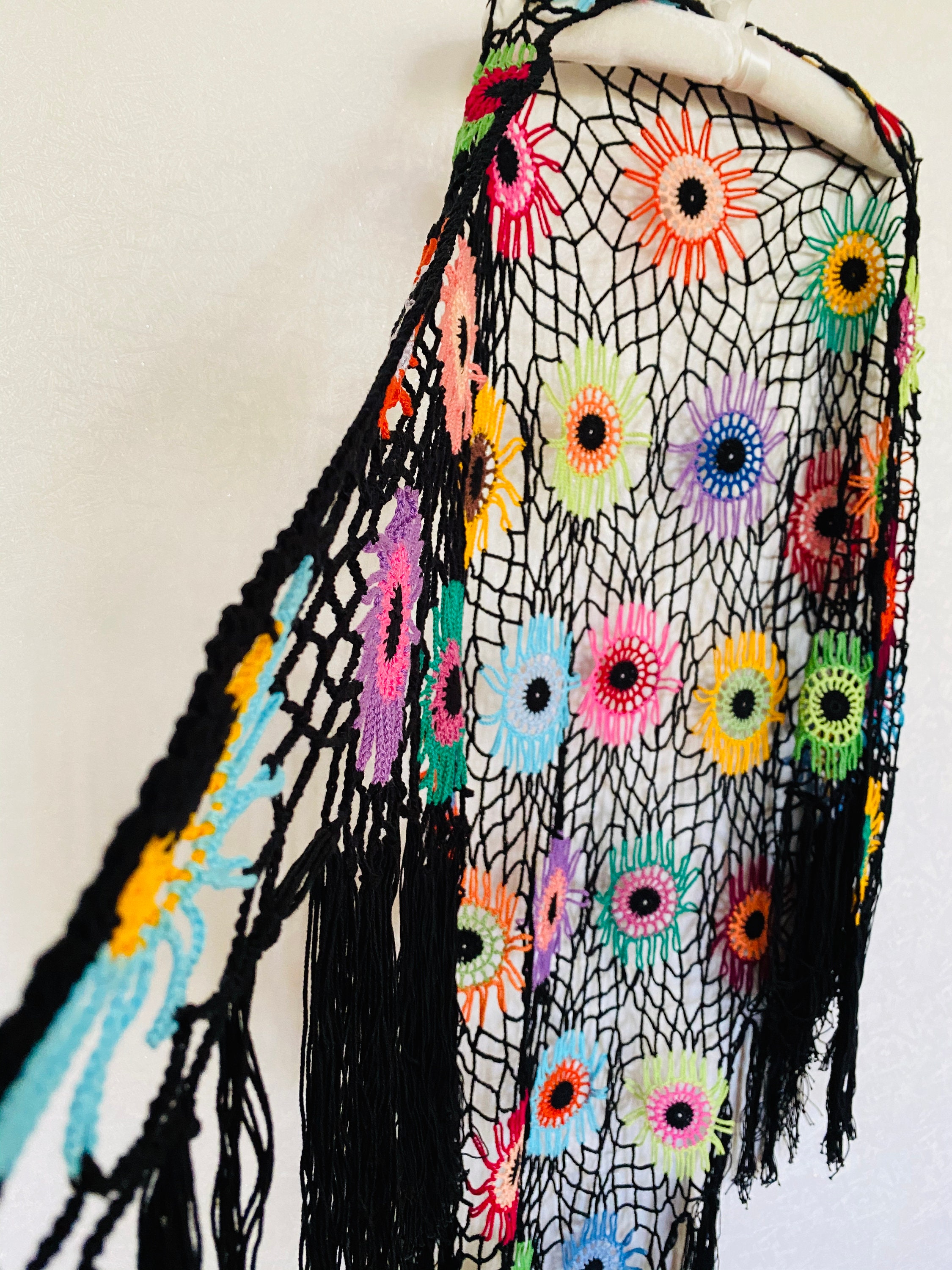 Colourfull Crochet Shawl\ Boho Gypsy Shawl\hippie Patchwork\handmade ...