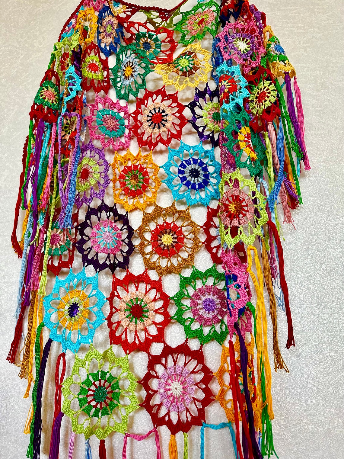 Colourful Crochet Shawl Boho Gypsy Shawl Hippie Patchwork Colorful ...