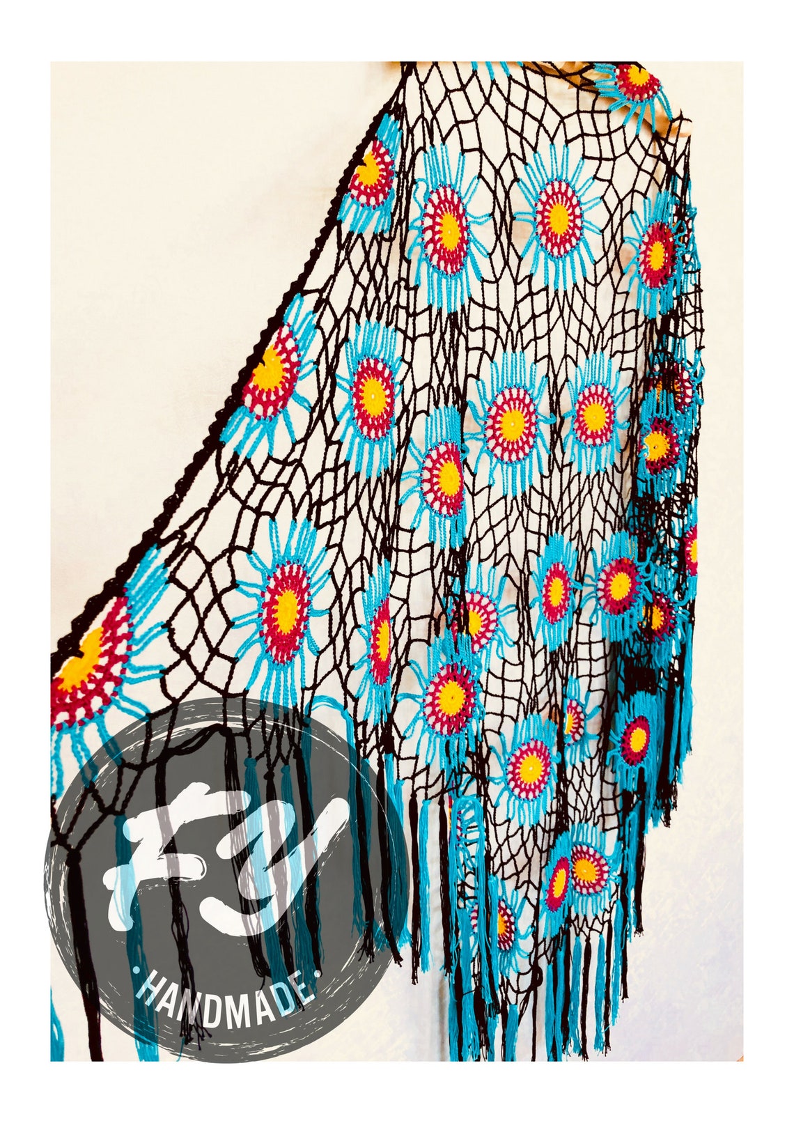 Colourfull Crochet Shawl Boho Gypsy Shawl Hippie Patchwork All Season ...