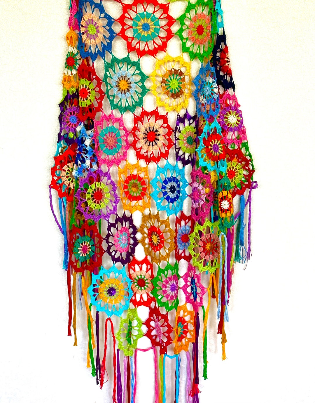 Colourful Crochet Shawl | Boho Gypsy Shawl | Hippie Patchwork ...