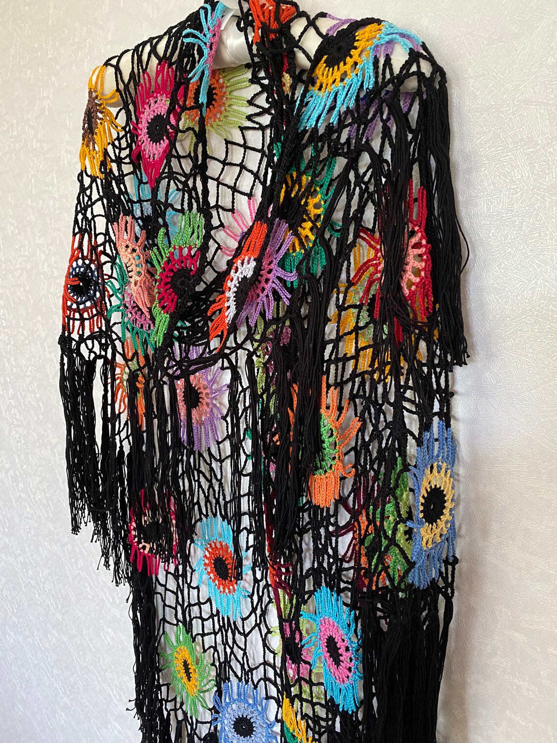 Colourfull Crochet Shawl\ Boho Gypsy Shawl\hippie Patchwork\handmade ...