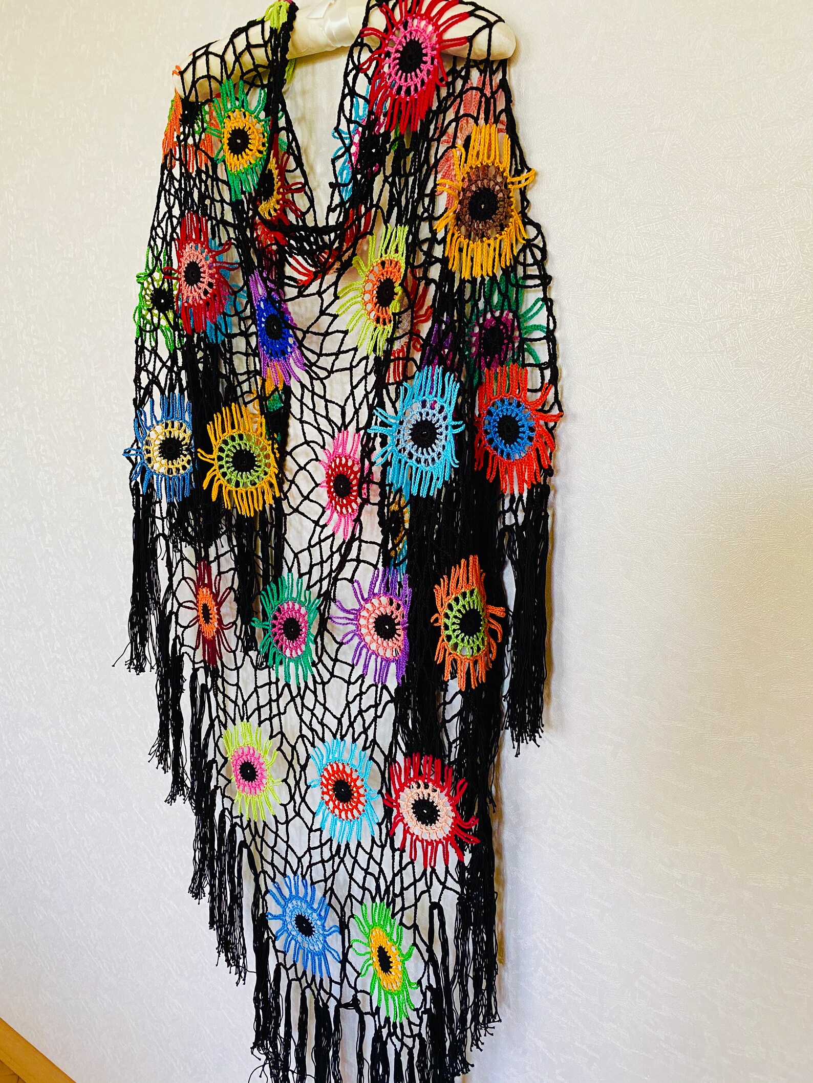 Colourfull Crochet Shawl\ Boho Gypsy Shawl\hippie Patchwork\handmade ...