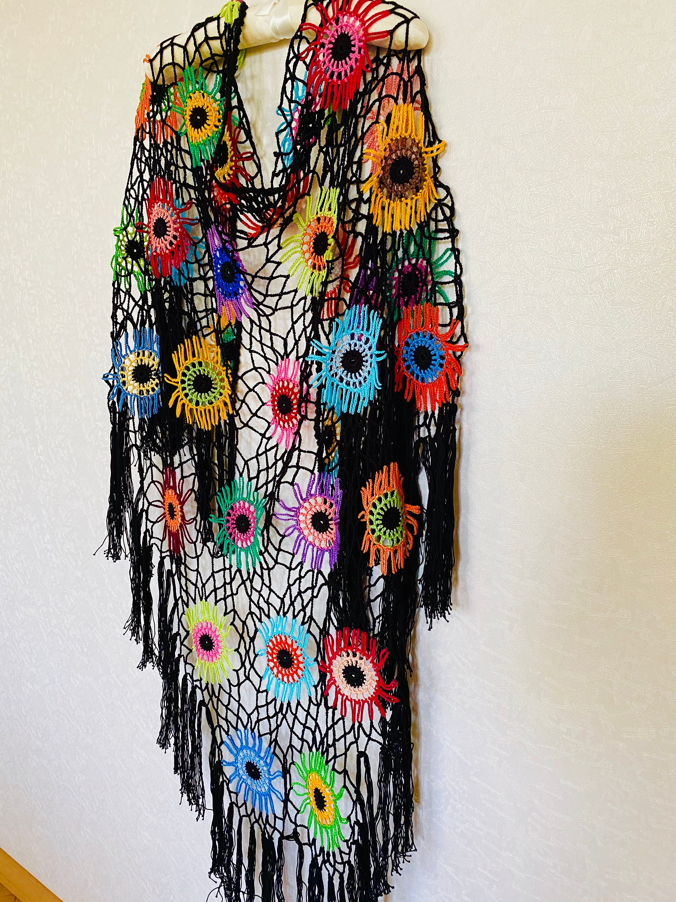 Colourfull Crochet Shawl\ Boho Gypsy Shawl\hippie Patchwork\handmade ...