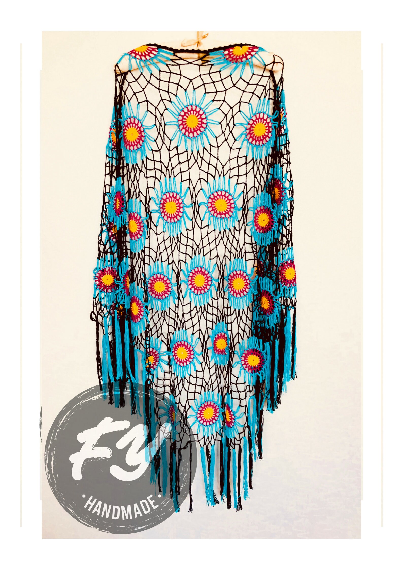 Colourfull Crochet Shawl Boho Gypsy Shawl Hippie Patchwork All Season ...