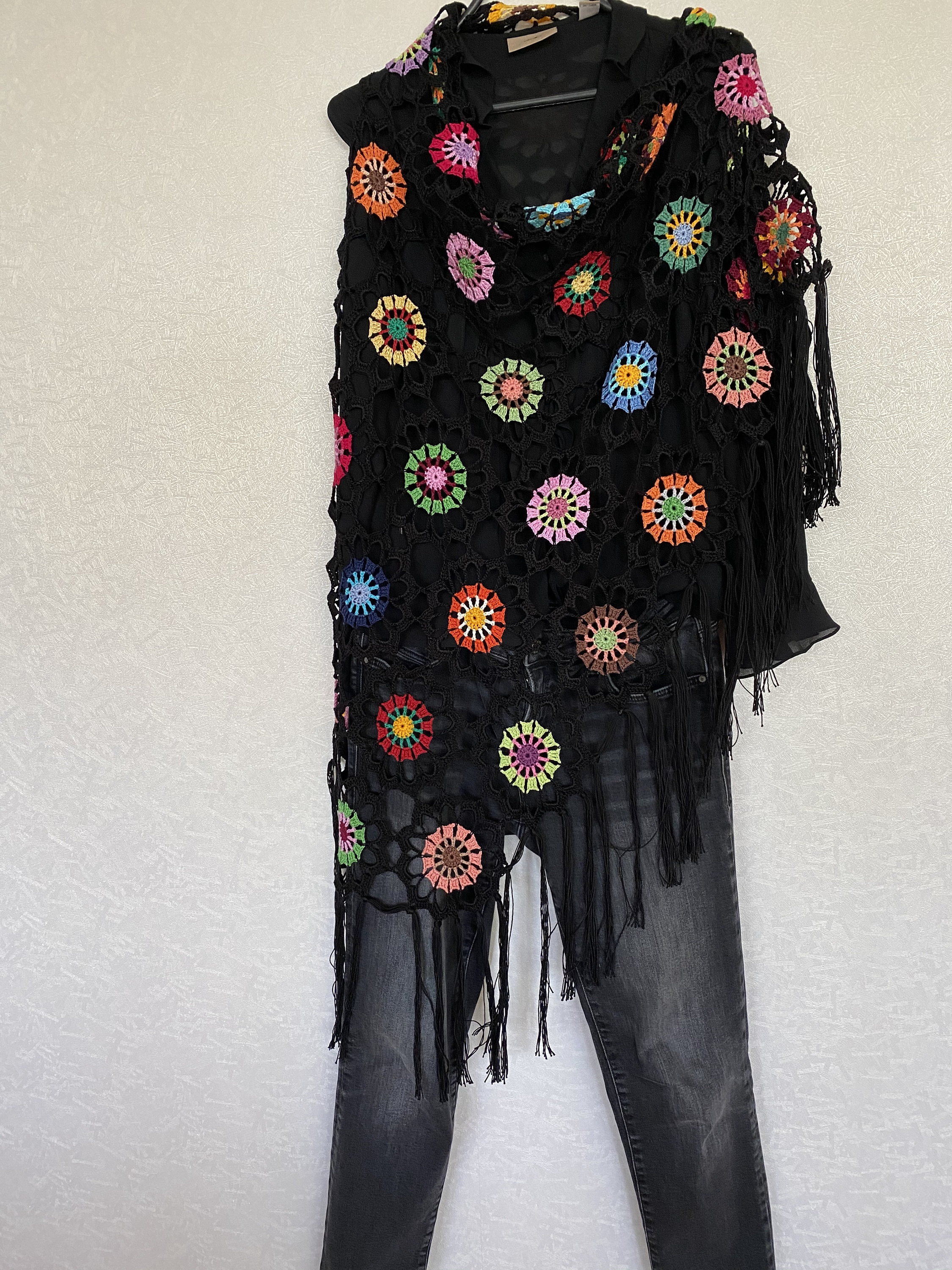 Colourful Crochet Shawl Boho Gypsy Shawl Hippie Patchwork Colorful ...