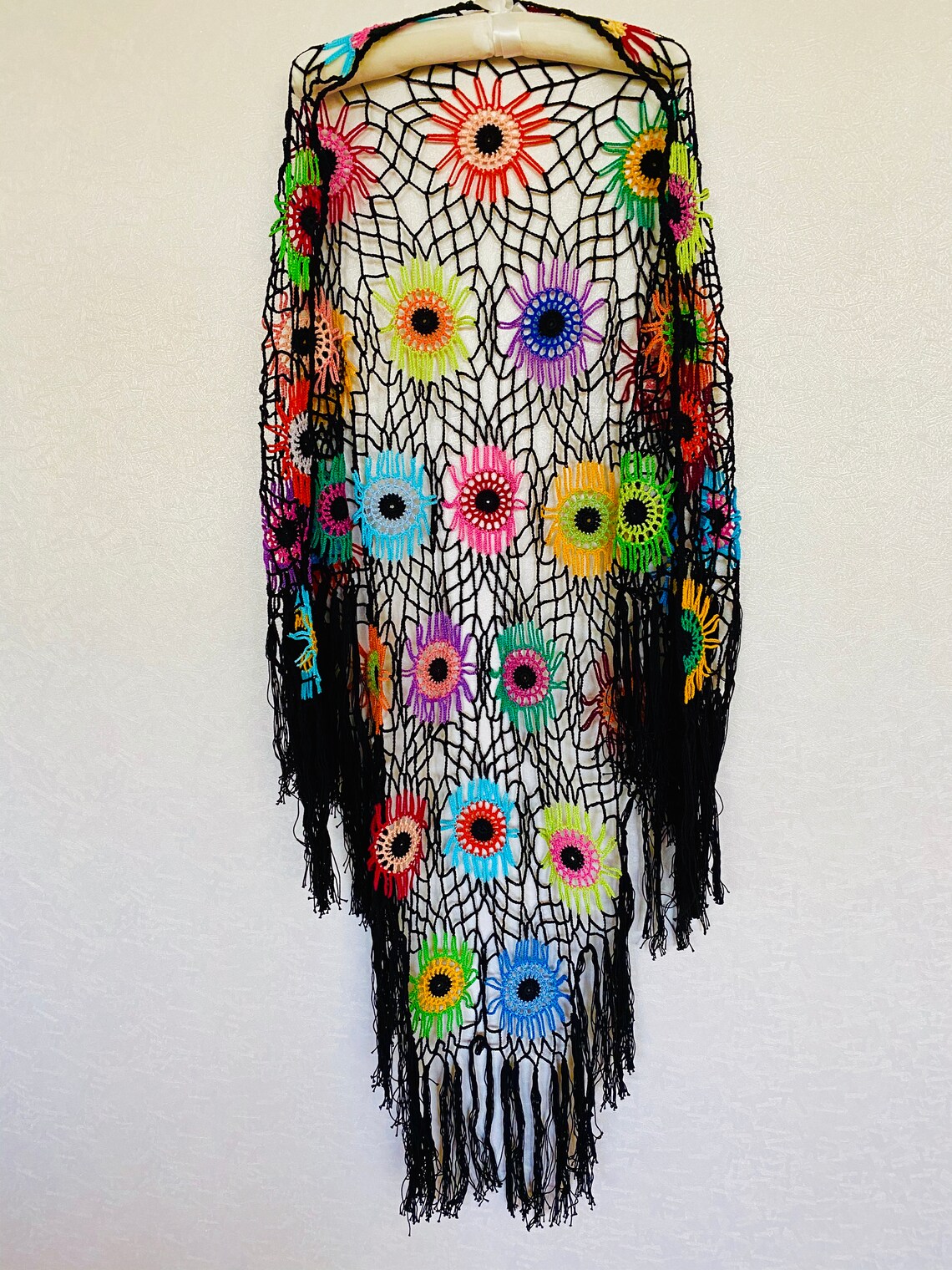 Colourfull Crochet Shawl\ Boho Gypsy Shawl\hippie Patchwork\handmade ...