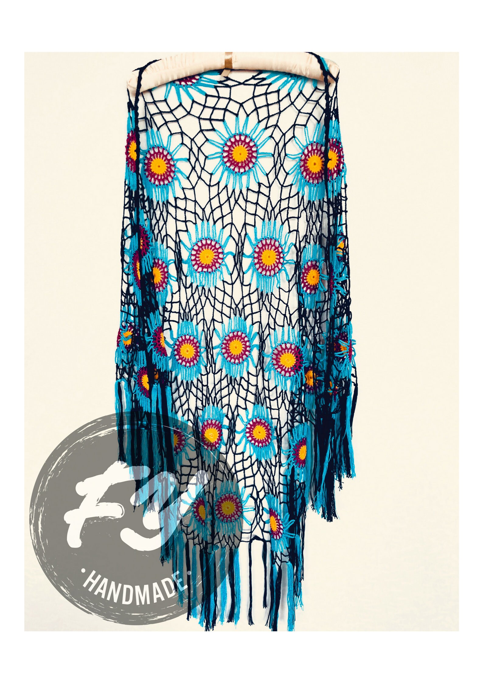 Colourfull Crochet Shawl Boho Gypsy Shawl Hippie Patchwork All Season ...