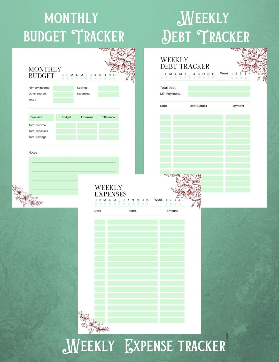 Printable Monthly Budget Planner | Debt Tracker | Expense Tracker ...