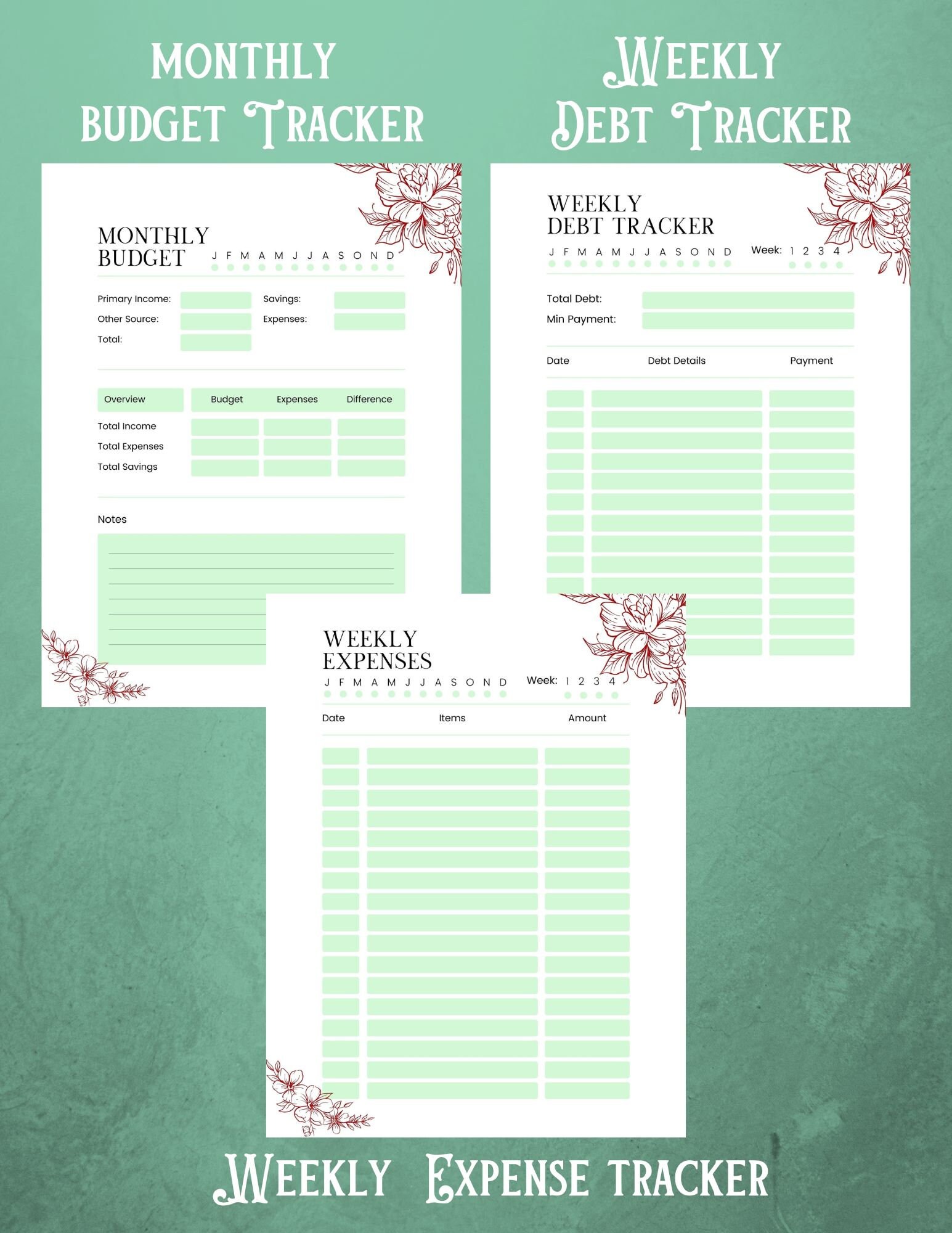 Printable Monthly Budget Planner | Debt Tracker | Expense Tracker ...