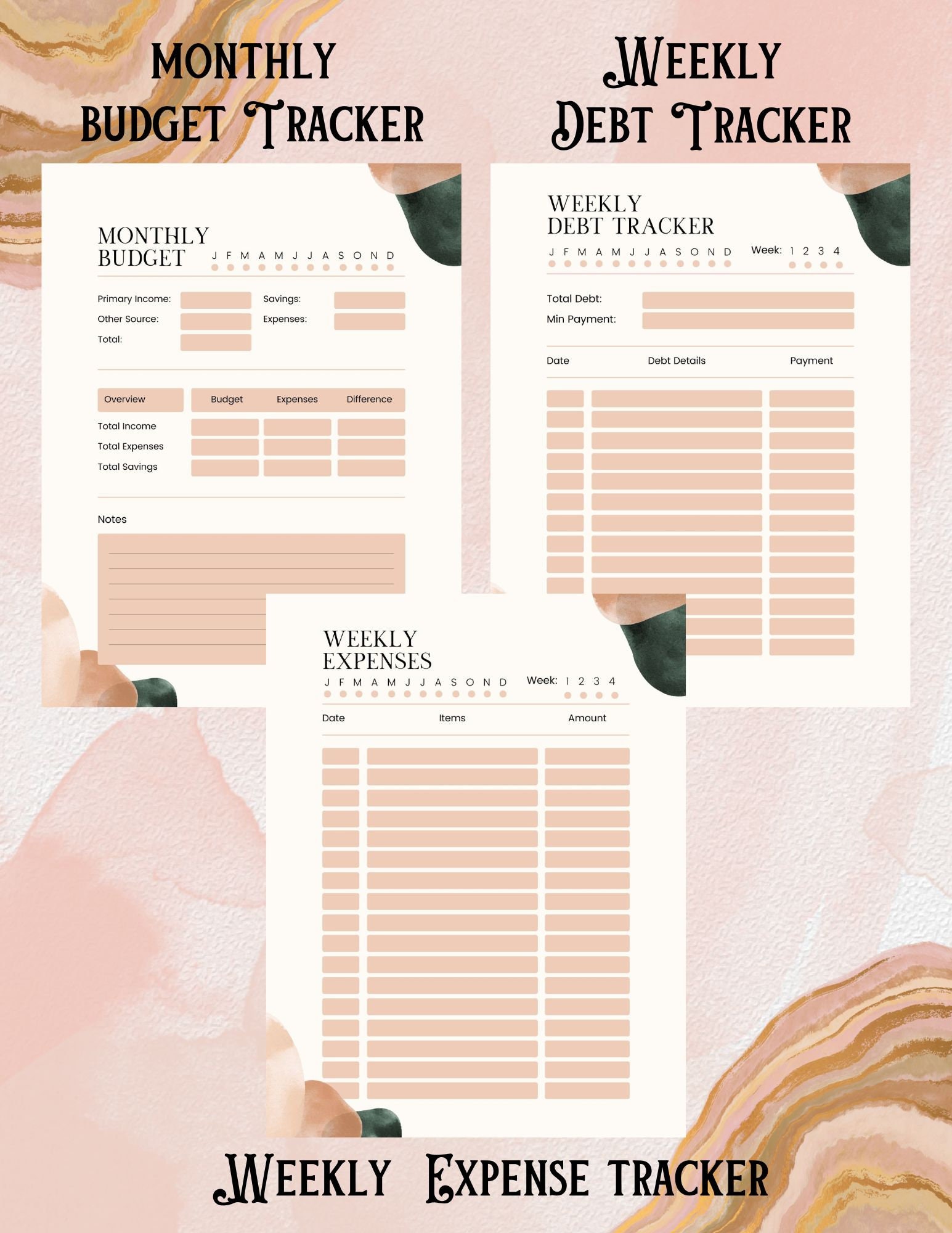Printable Monthly Budget Planner | Debt Tracker | Expense Tracker ...