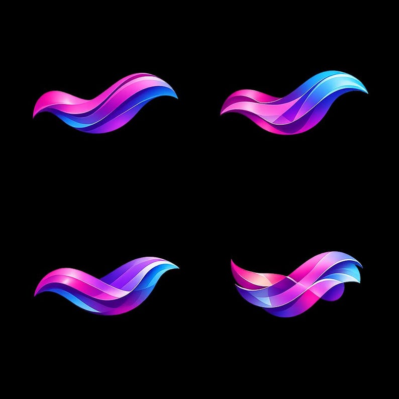 Abstract Wave Logo Set, Fluid Ribbon Concepts, Modern Brand Identity ...