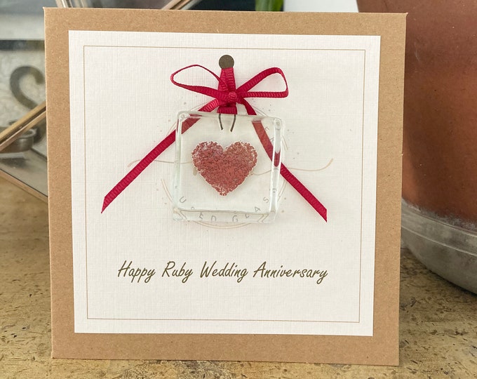 40 Year Ruby Wedding Anniversary Card With Fused Glass Forever | Etsy