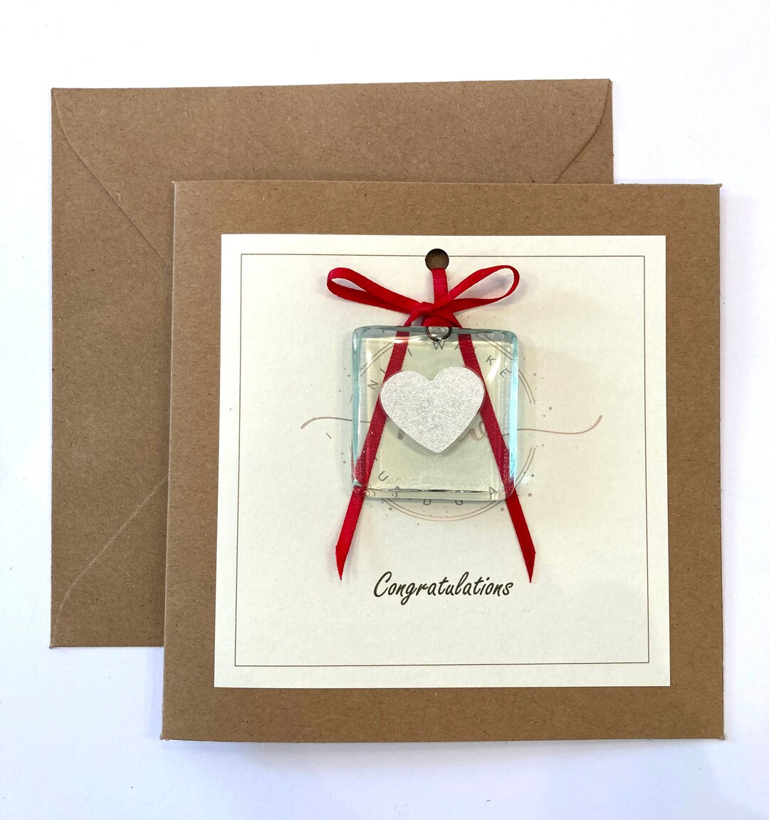 Congratulations Card With Fused Glass Forever Keepsake. White ...