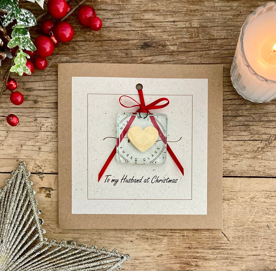 Husband Christmas Card: Handmade Fused Glass Heart Keepsake - Etsy