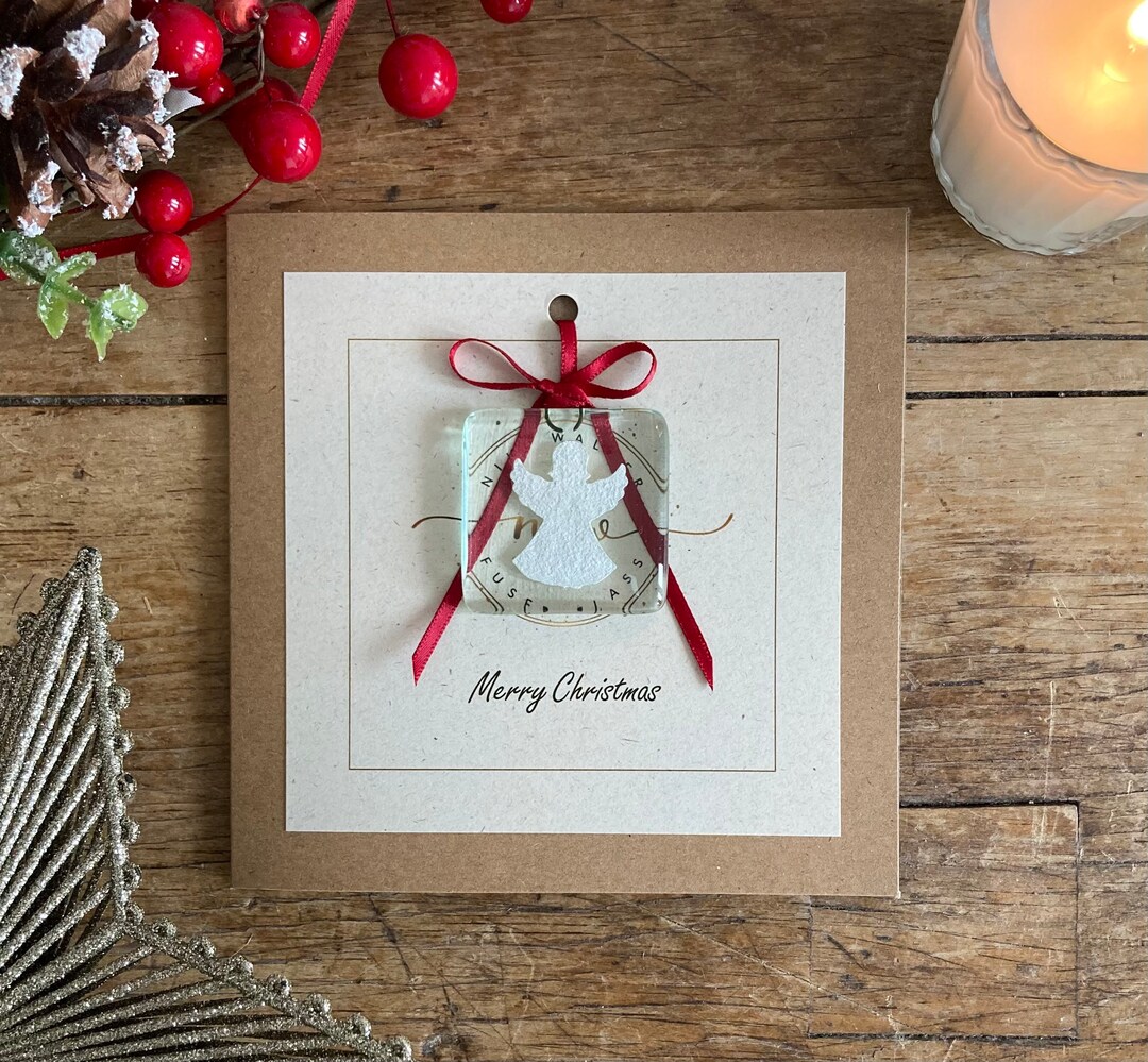 Merry Christmas. Handmade Card With White Angel Fused Glass Forever ...