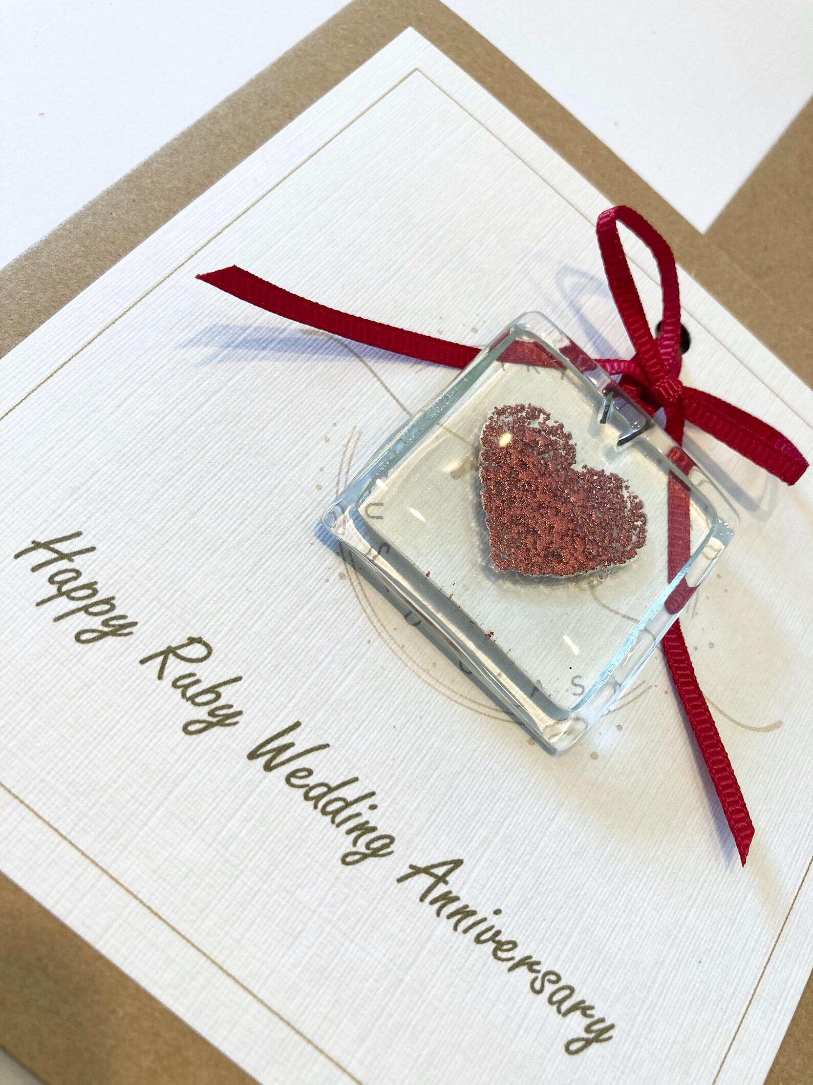 40 Year Ruby Wedding Anniversary Card With Fused Glass Forever - Etsy