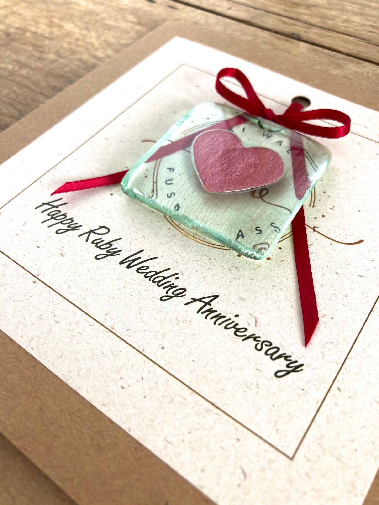 40 Year Ruby Wedding Anniversary Card With Fused Glass Forever - Etsy