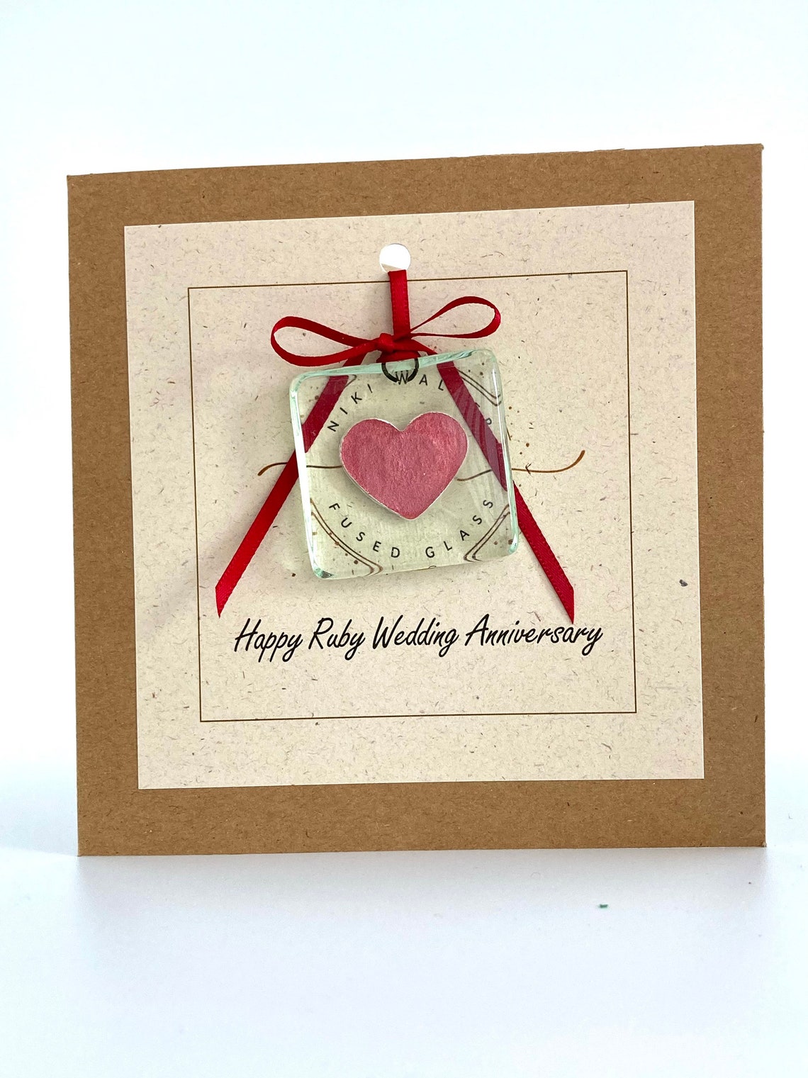 40 Year Ruby Wedding Anniversary Card With Fused Glass Forever - Etsy