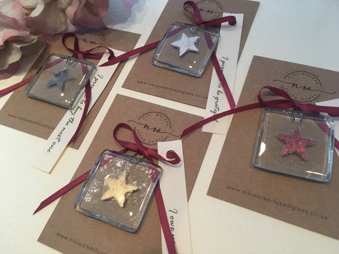 Fused Glass STAR Pocket Charm, Pocket Hug, PROMISE Token, Gift, Hanging ...