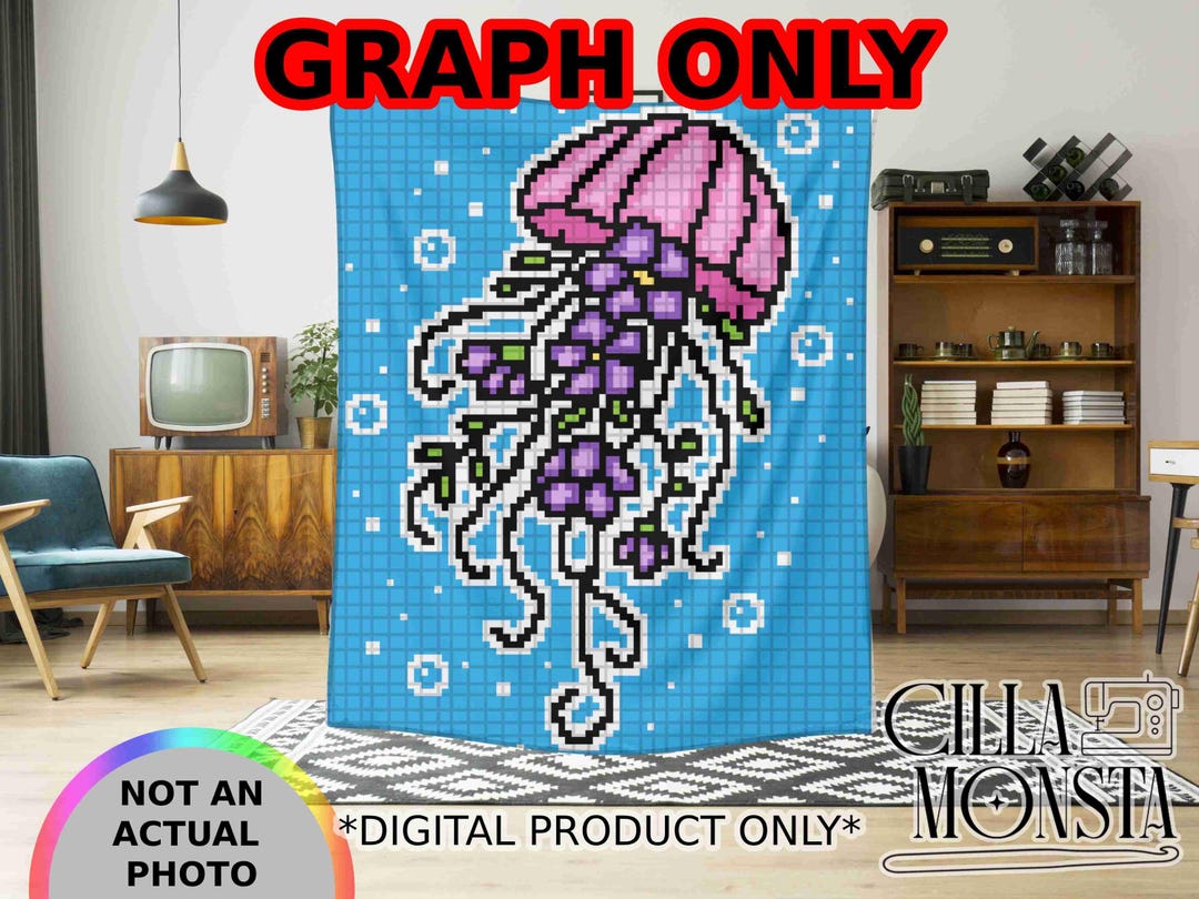 Jellyfish & Flowers Graph Pattern for C2C, Cross Stitch, Knit, Tapestry ...
