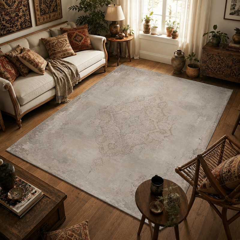 Distressed Greige Rug - Etsy
