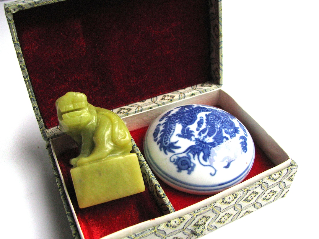 Vintage Chinese Carved Jade "donna" Stamp Seal, Ink & Box Ornament - Etsy