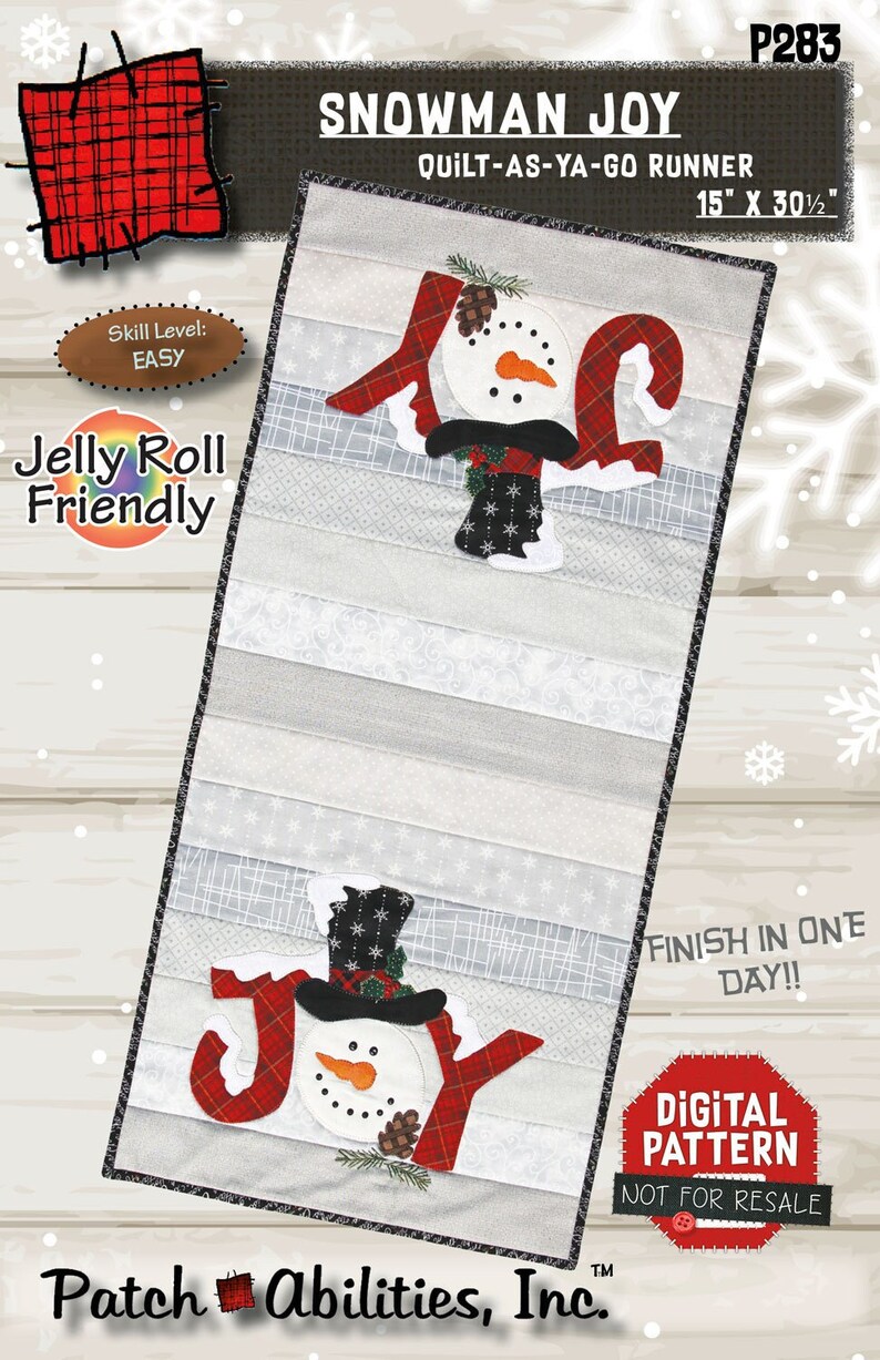 P283 Snowman Joy Table Runner Instant PDF Sewing Pattern Download by ...